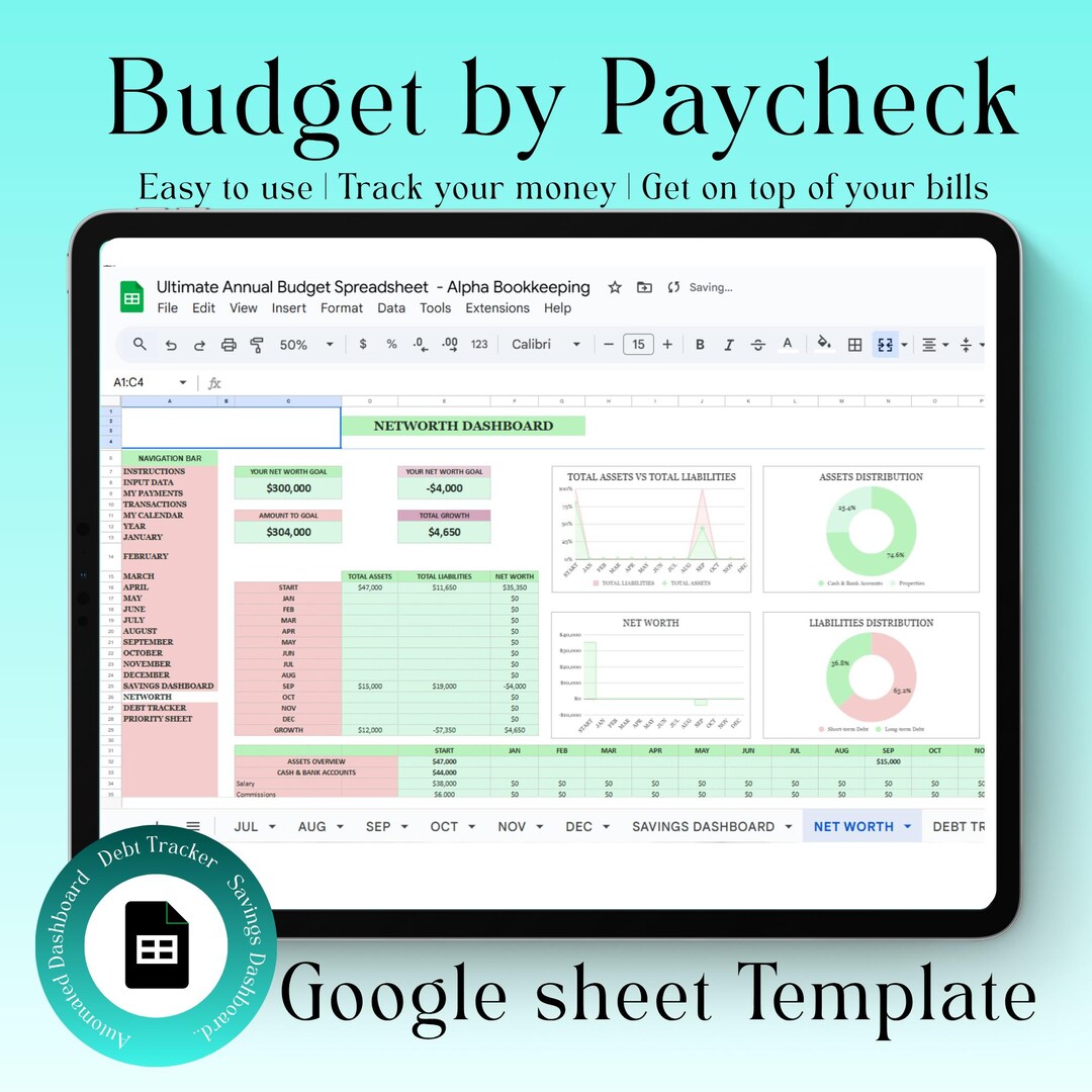 Budget Planner Google Sheet Monthly Budget Spreadsheet Paycheck Budget ...
