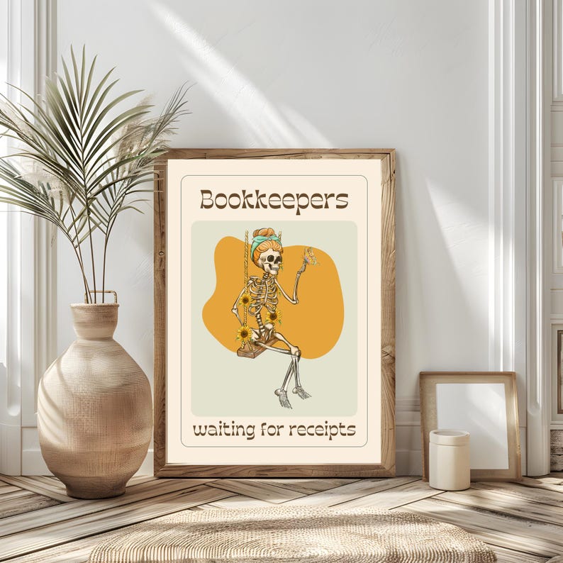Funny Bookkeeper Skeleton Print: Halloween Office Decor (digital ...