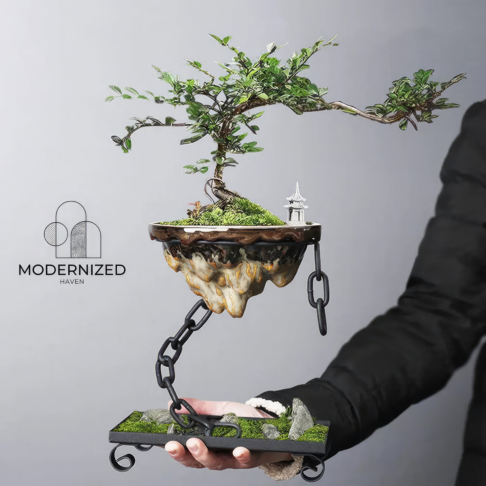 Floating Bonsai Planter Pot With Chain Suspension, Levitating Plant ...