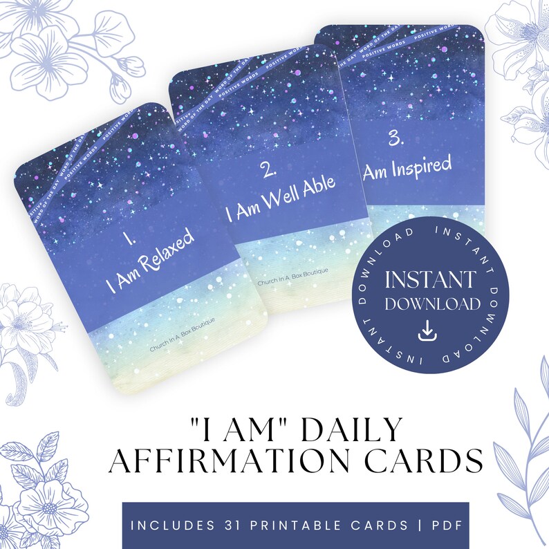 31 Daily "i Am" Affirmation Cards Printable PDF - Etsy