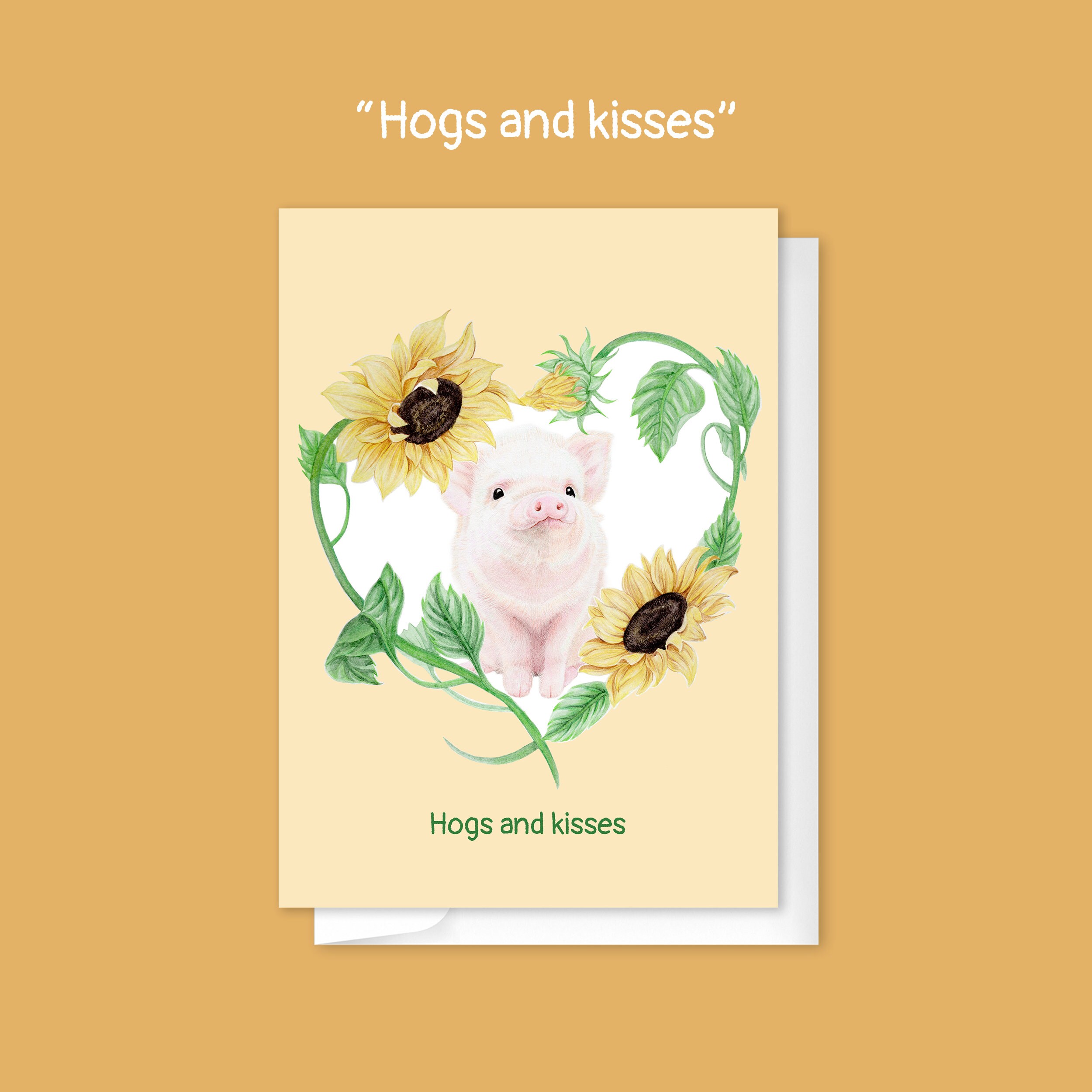 Hogs and Kisses ｜fun Animal Puns Cards | Watercolor Cards｜cards for Him ...