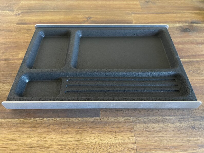 Large Brushed Aluminium and Cork Desktray and Catchall for Modern Desk ...