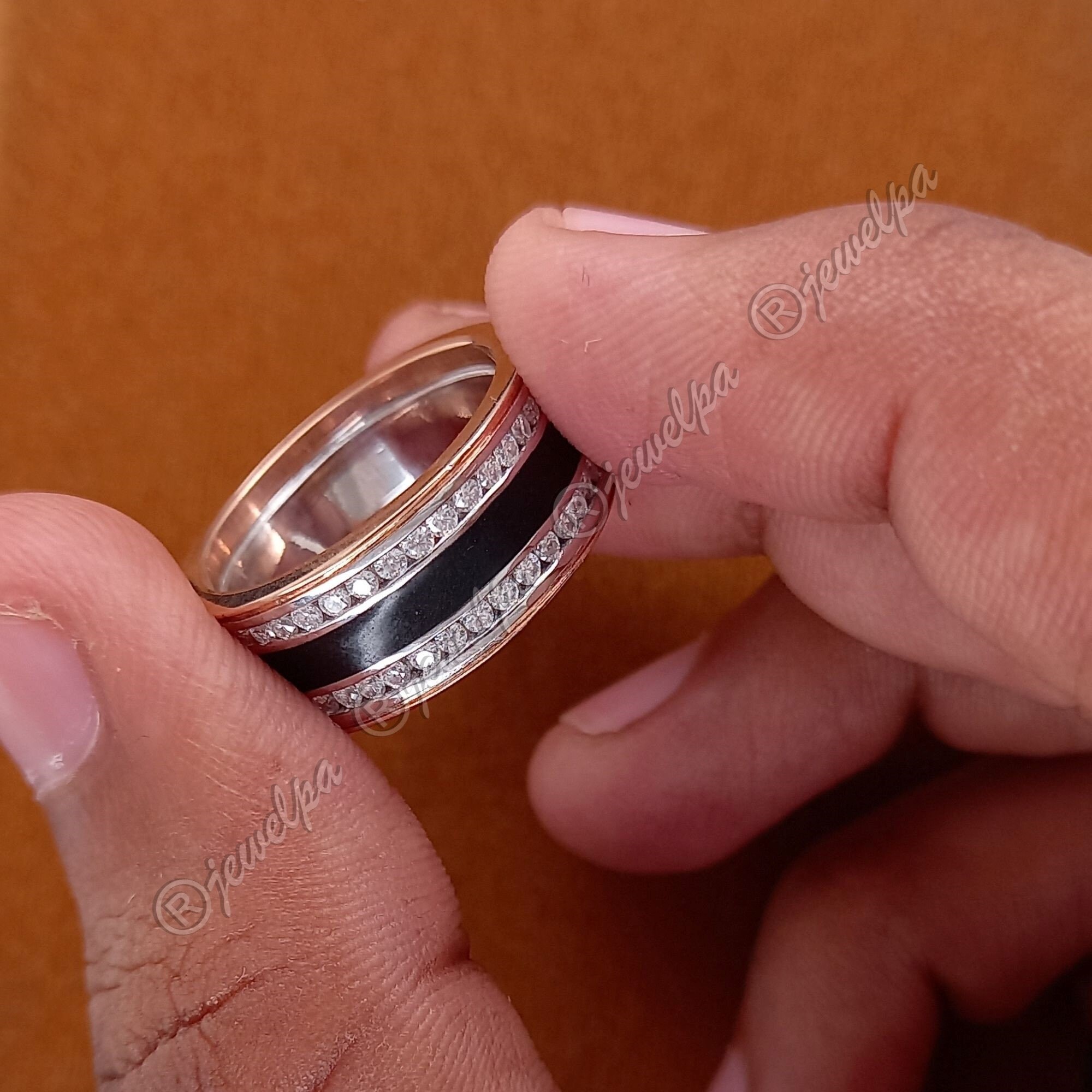 Diamond Men's Wedding Band Two Tone Diamond Band Rose - Etsy