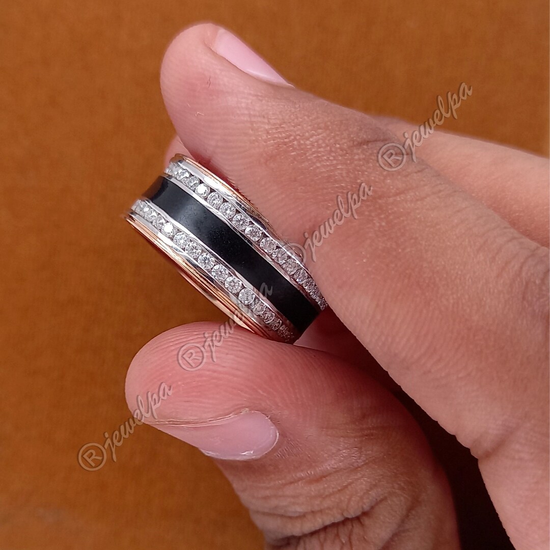 Diamond Men's Wedding Band, Two Tone Diamond Band, Rose Gold ...