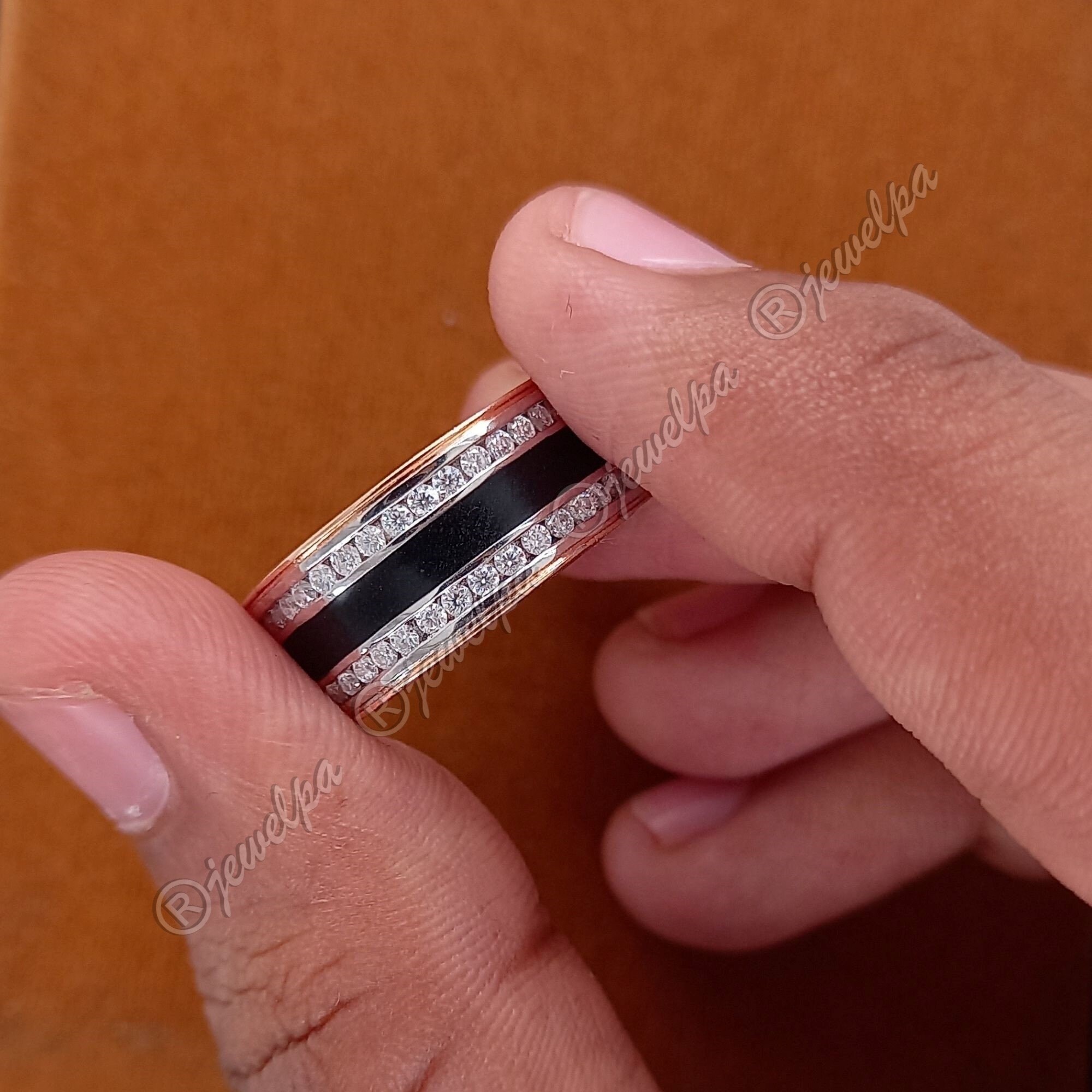 Diamond Men's Wedding Band Two Tone Diamond Band Rose - Etsy
