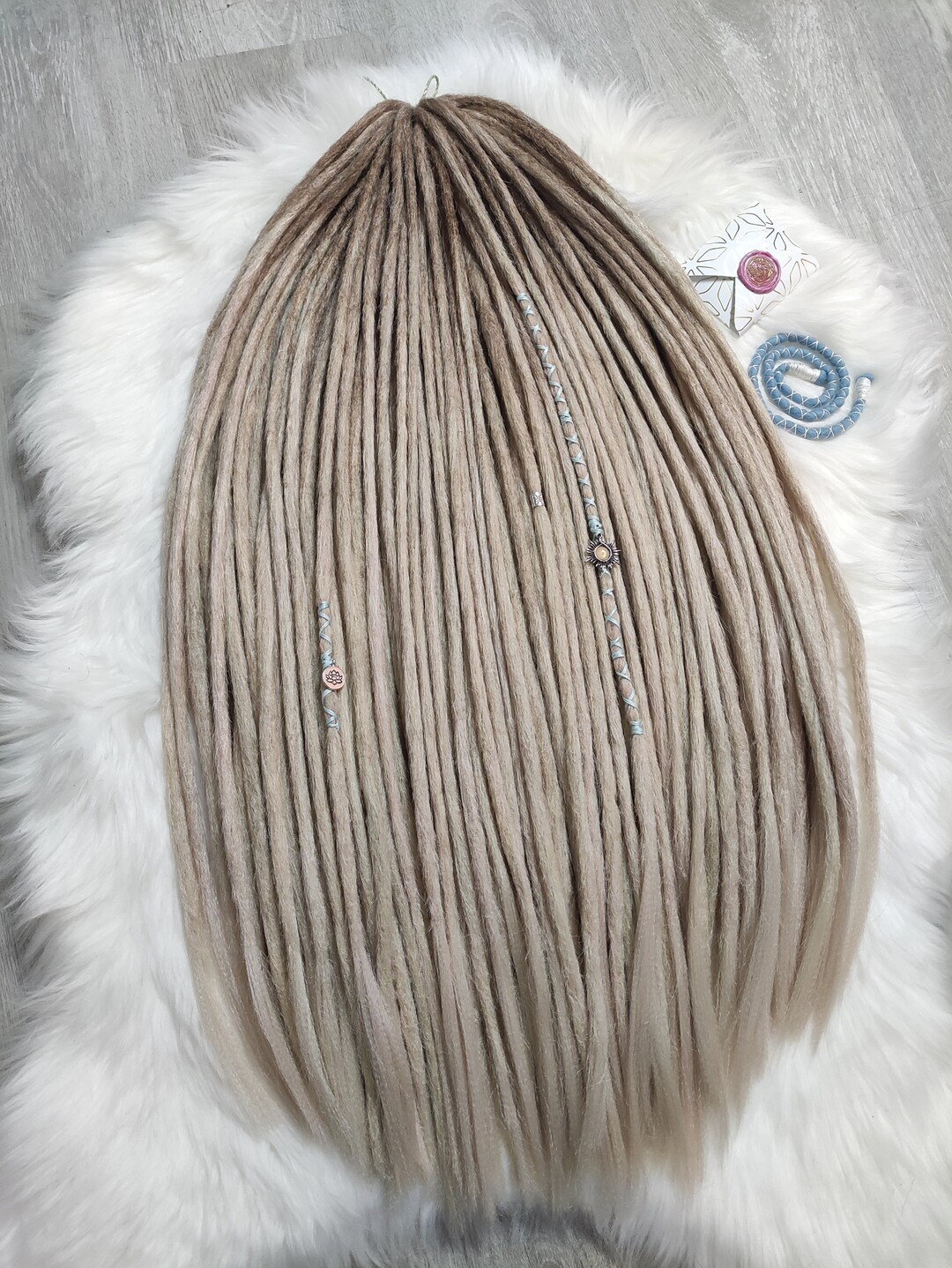 Handmade Blonde Ombre Locs With Light Decorations and Light Blue Wraps ...