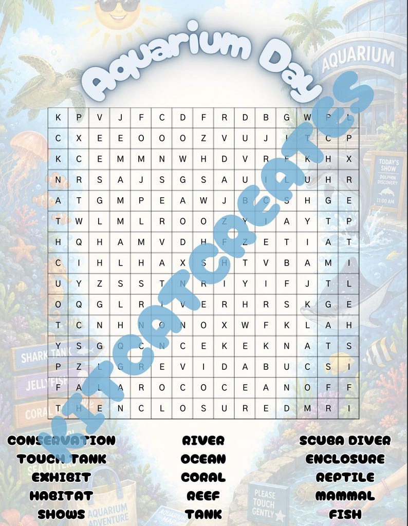 Kids Aquarium Day Trip Word Search - Etsy