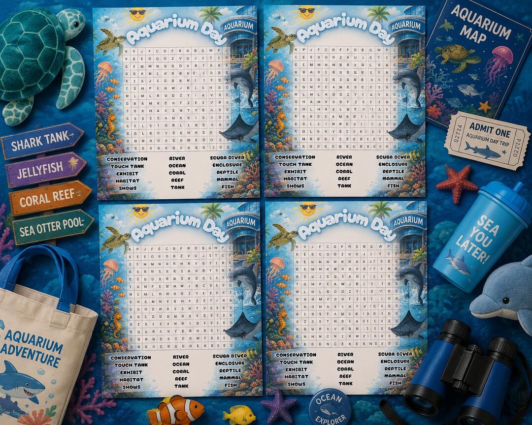 Kids Aquarium Day Trip Word Search - Etsy