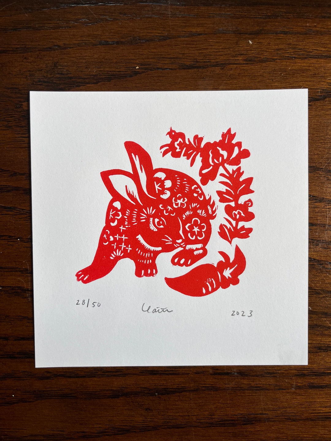Lunar New Year rabbit Linocut Print - Etsy