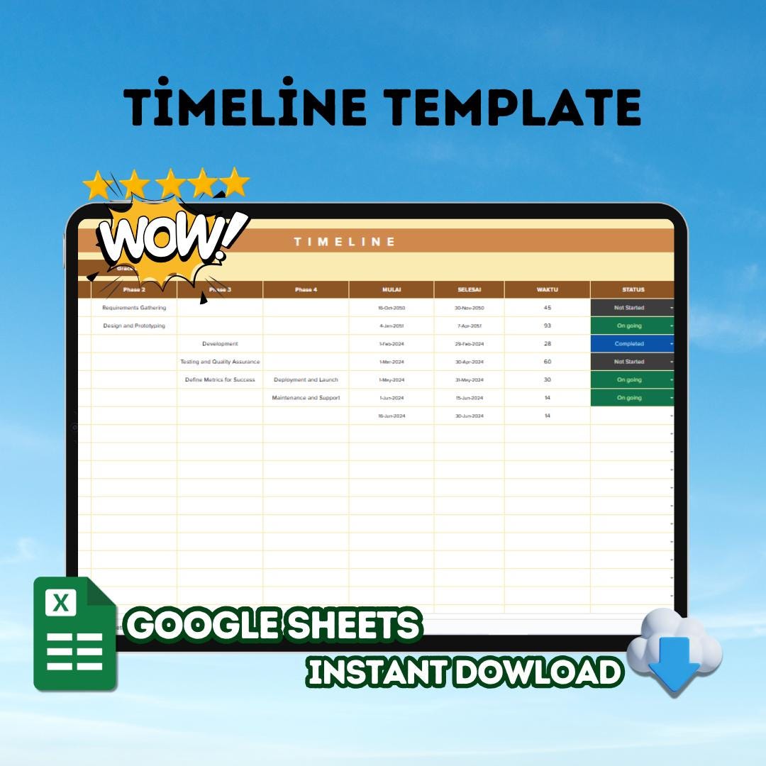 Timeline Template, Editable Google Sheets Project Planner, Milestone ...