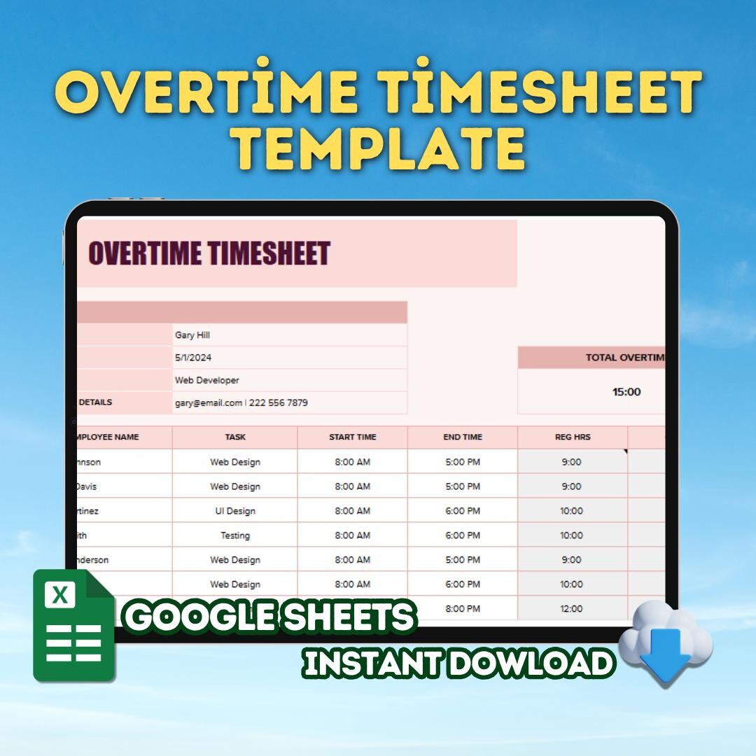 Overtime Timesheet Template, Payroll Template, Work Hours Tracker ...