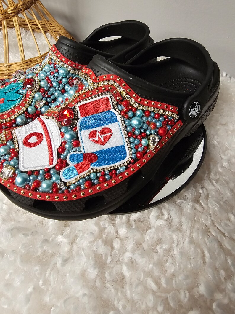 Custom Nursing Crocs, Clogs Bling Bedazzled Crocs - Etsy