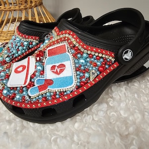Custom Nursing Crocs, Clogs Bling Bedazzled Crocs - Etsy