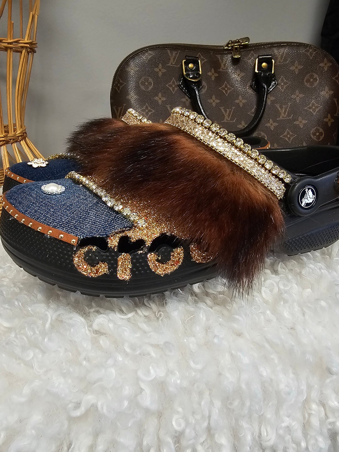 Custom Fur, Denim, Rhinestone, Glitter Croc - Etsy