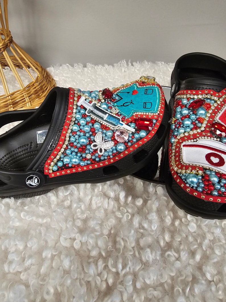 Custom Nursing Crocs, Clogs Bling Bedazzled Crocs - Etsy