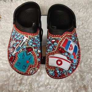 Custom Nursing Crocs, Clogs Bling Bedazzled Crocs - Etsy