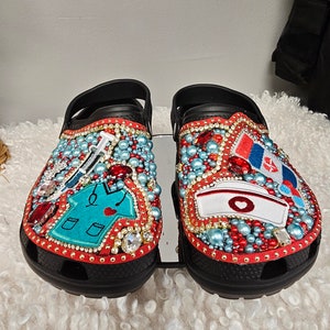 Custom Nursing Crocs, Clogs Bling Bedazzled Crocs - Etsy