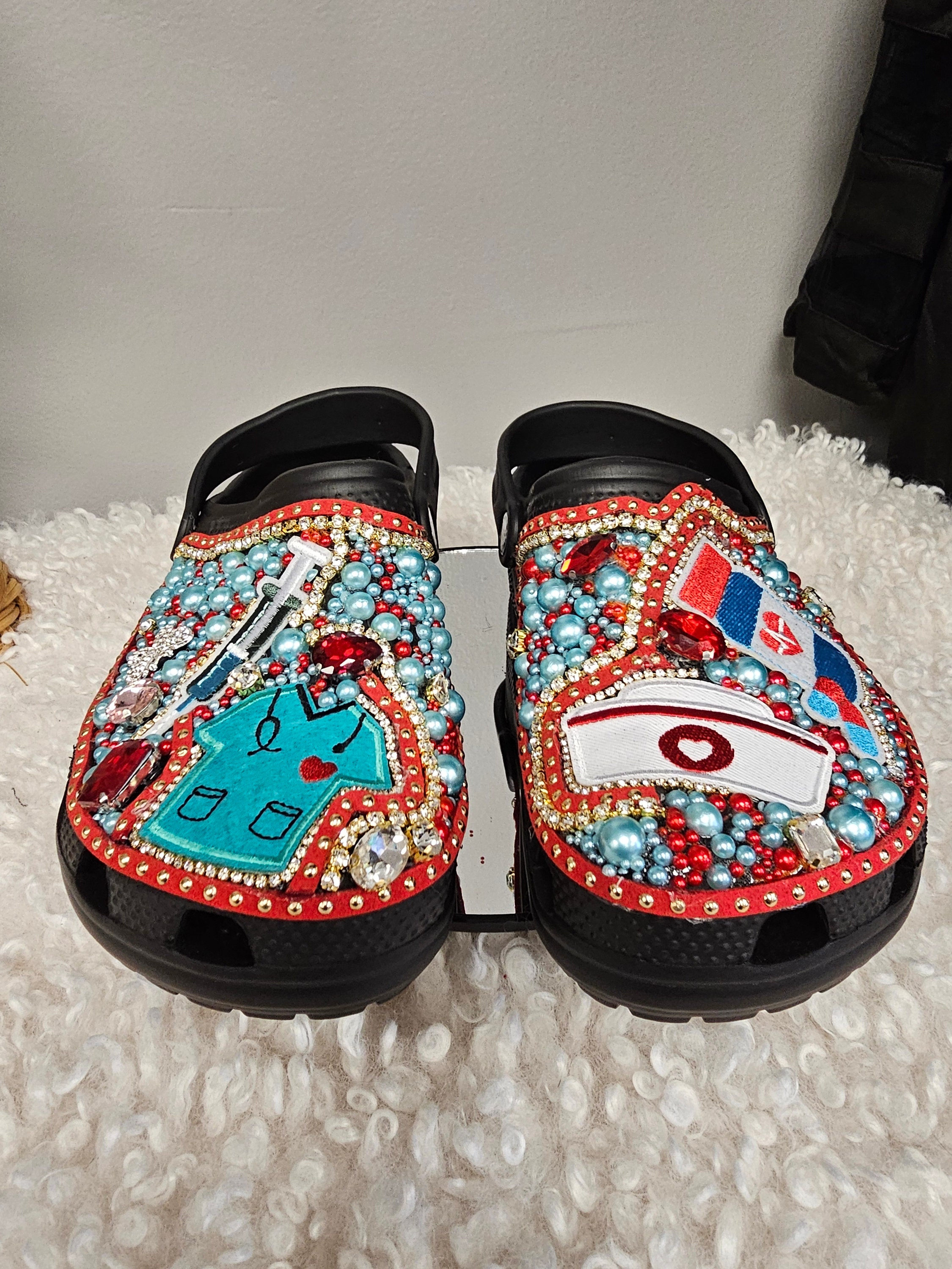 Custom Nursing Crocs, Clogs Bling Bedazzled Crocs - Etsy