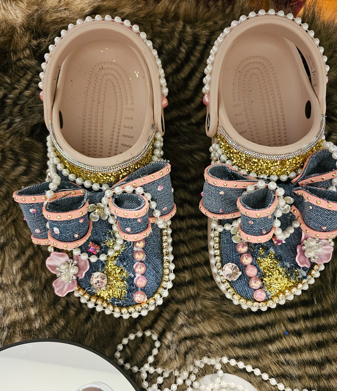 Custom Crocs With Denim and Pearls - Etsy