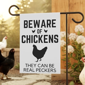 Beware of Chickens Garden Flag Chicken Coop Sign Peckers Chicken Gift ...