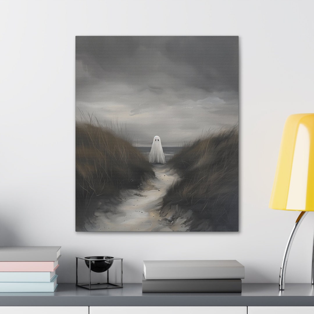 Ghost PNW Beach Canvas, Dark Academia Decor, Gothic Painting, Halloween ...
