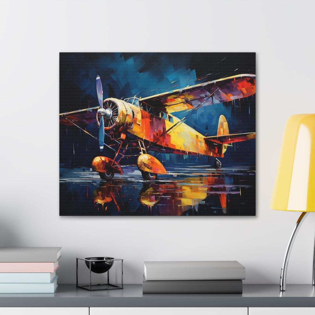 Airplane Canvas Wall Art Airplane Neon Oil Painting Home Decor Ready to ...
