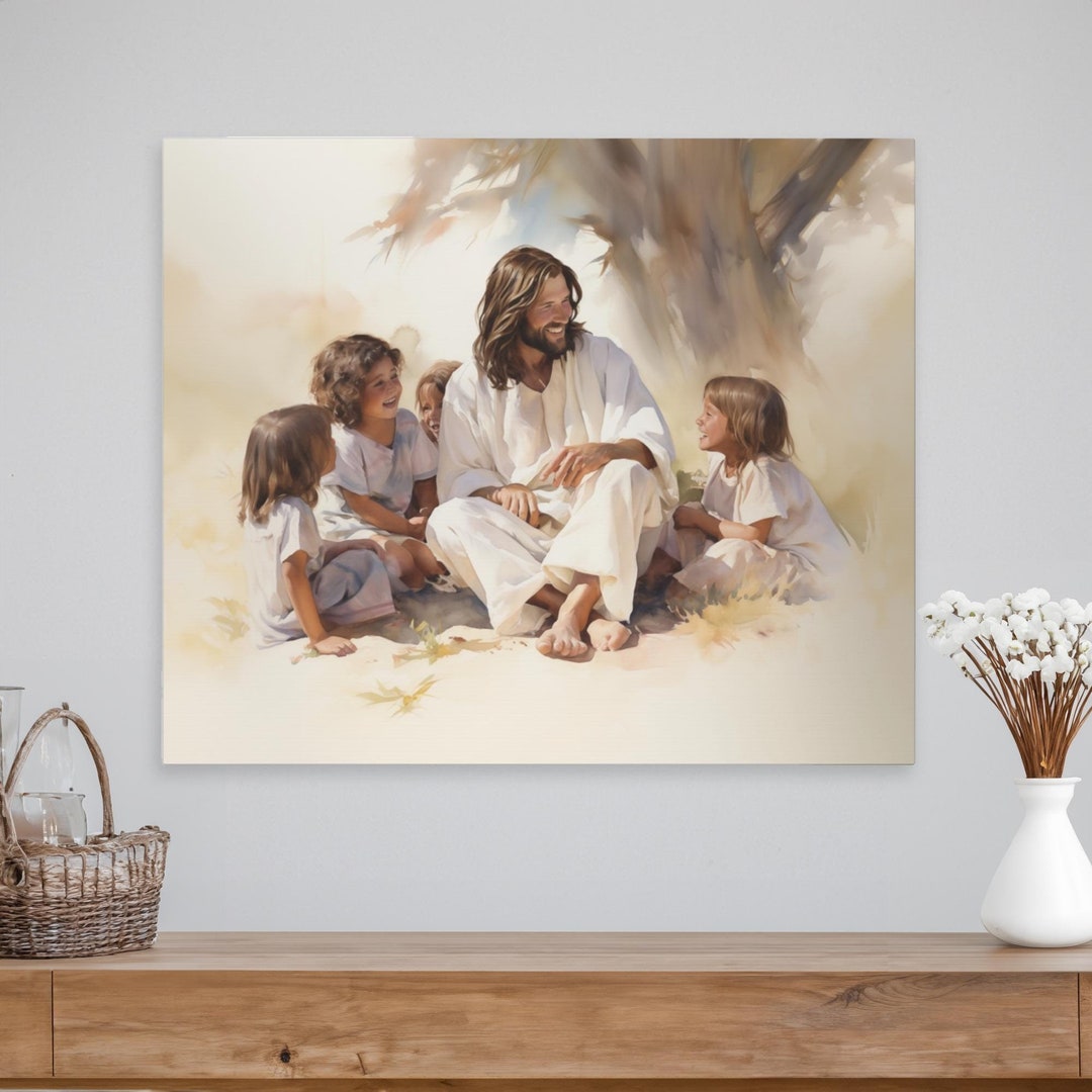 Jesus With Children, Jesus Painting, Easter Painting, Christian Wall ...