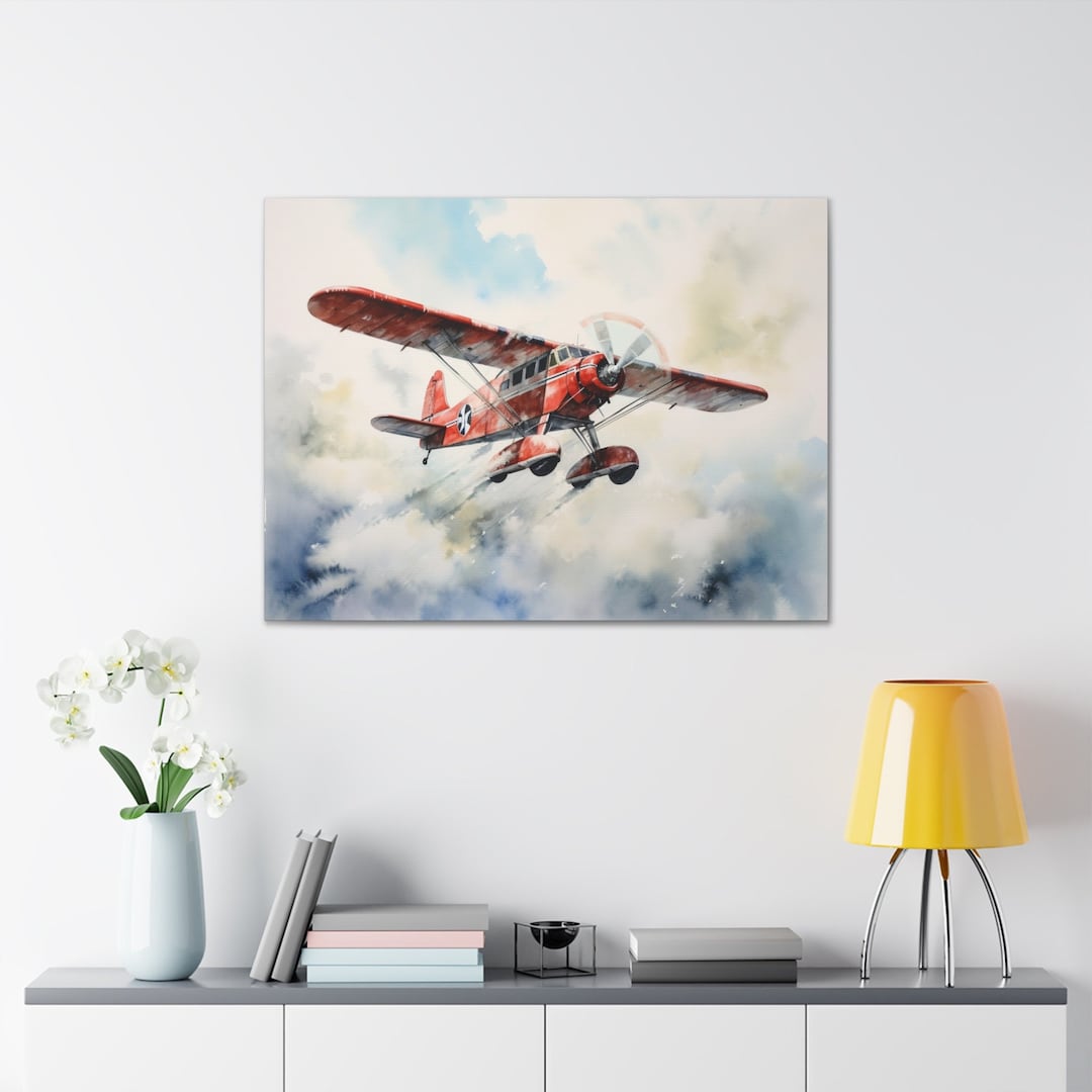 Airplane Canvas Wall Art Airplane Watercolor Painting Home Decor Ready ...