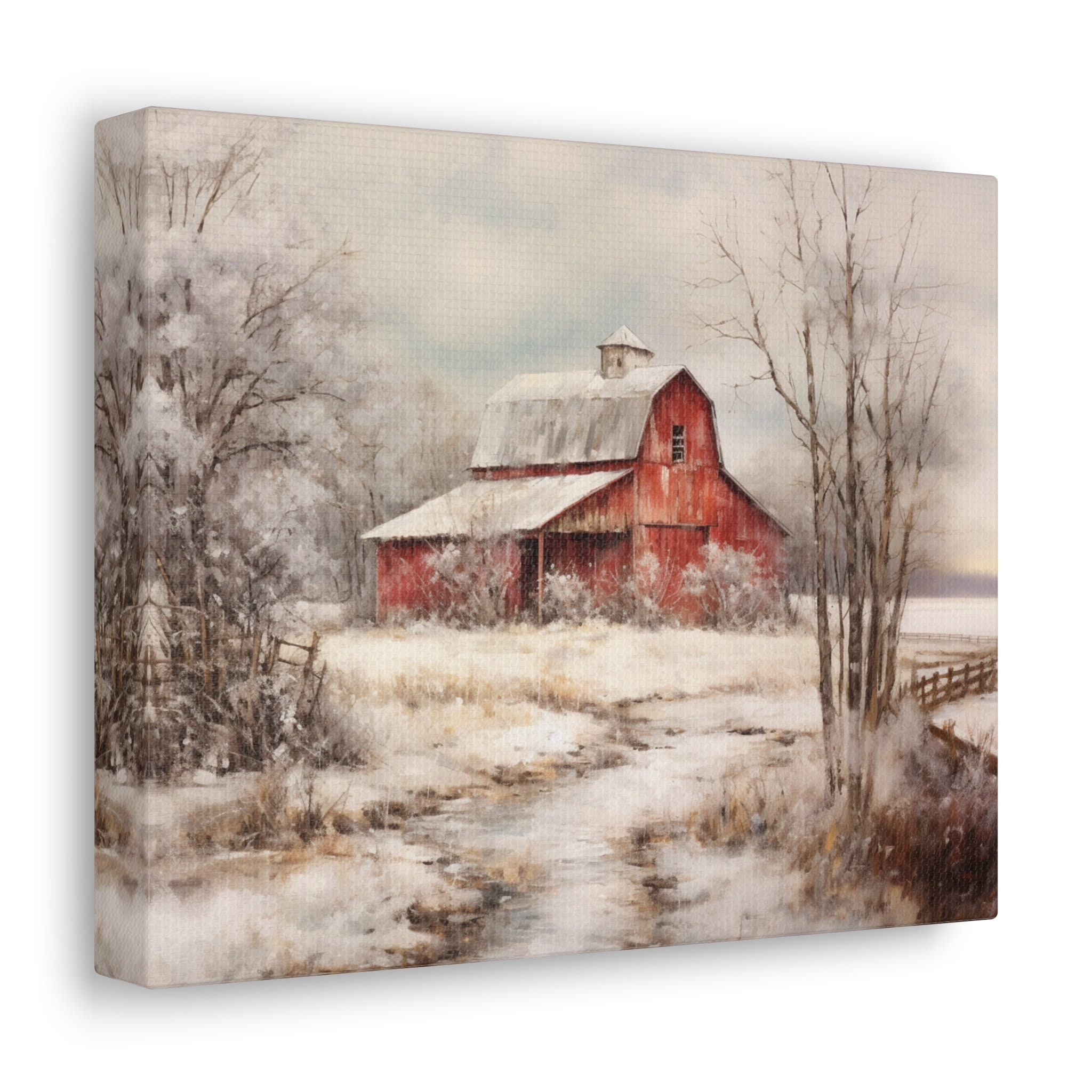 Red Barn Winter Canvas Art: Farmhouse Christmas Decor - Etsy