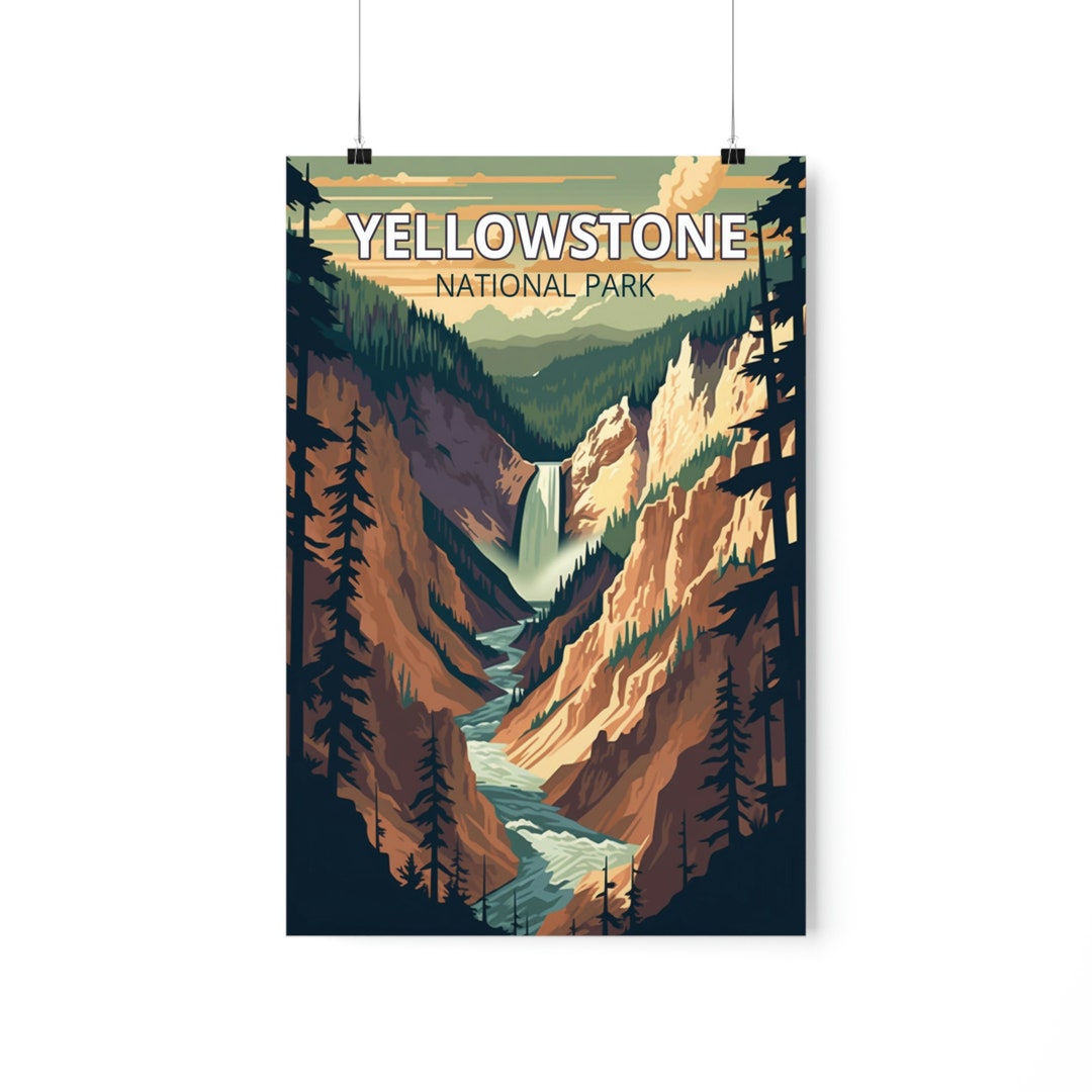 Yellowstone Canyon Travel Poster: Wyoming National Park Art Print - Etsy