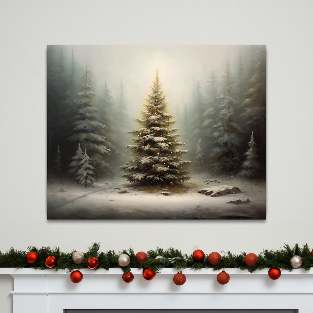 Rustic Christmas Tree Painting: Farmhouse Canvas Wall Art - Etsy
