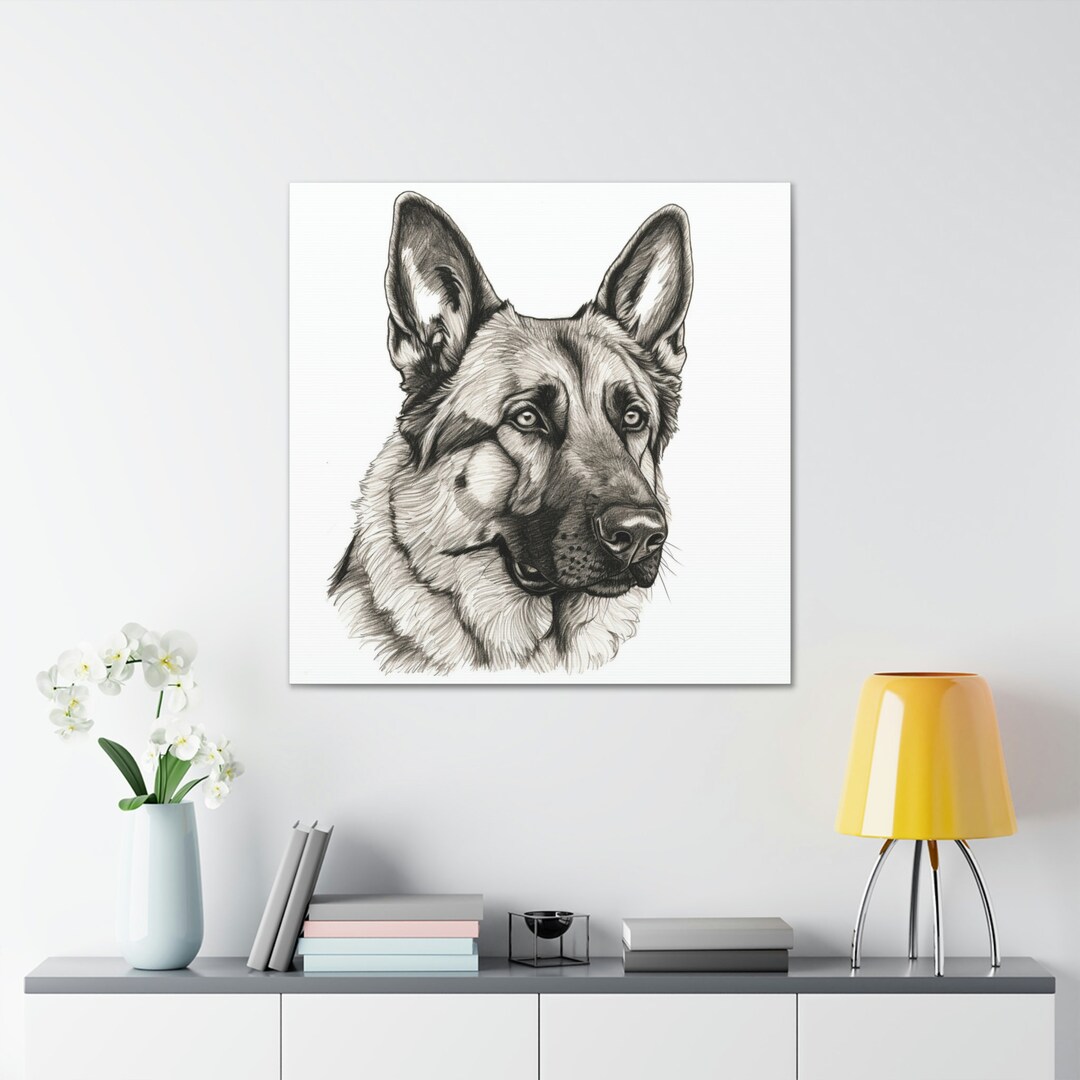 German Shepherd Wall Art German Shepherd Pencil Drawing Canvas Wall Art ...