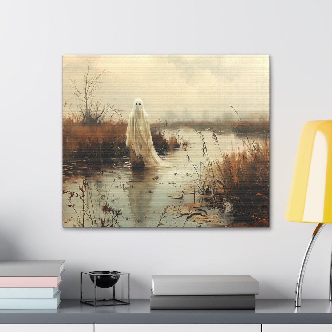 Ghost in Country Field Canvas: Spooky Halloween Gothic Wall Art - Etsy