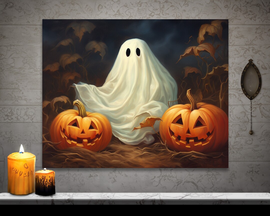 Ghost and Jack O'lanterns Canvas Art: Vintage Halloween Decor - Etsy