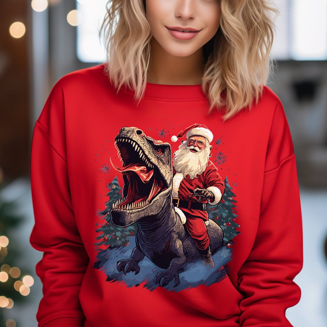 Ugly Sweater Christmas Women, Ugly Sweater Party, Santa Riding Dinosaur ...