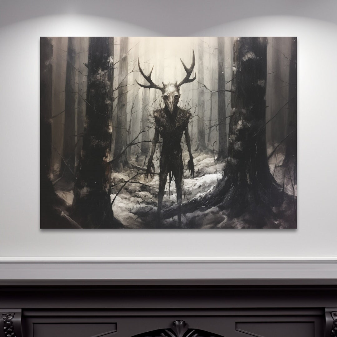 Wendigo Canvas Wall Art, Cryptid Print, Macabre Art, Skinwalker Art ...
