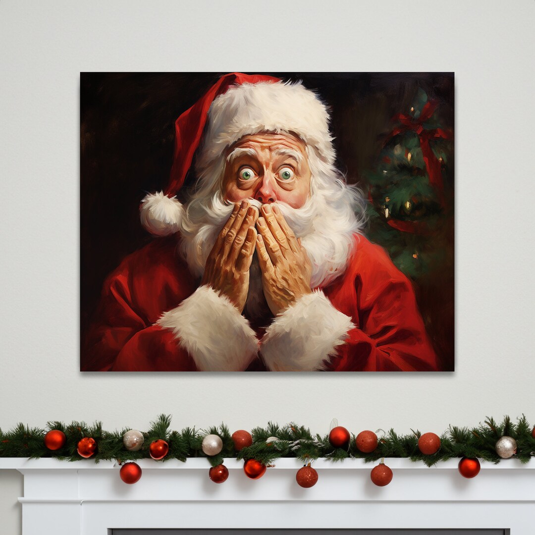 Surpised Santa Painting, Farmhouse Christmas Decor, Christmas Decor ...