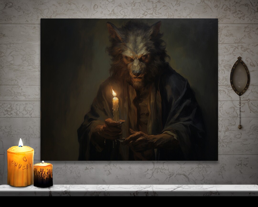 Werewolf With Candle Wall Art Halloween Decor Gothic Art Dark Academia ...