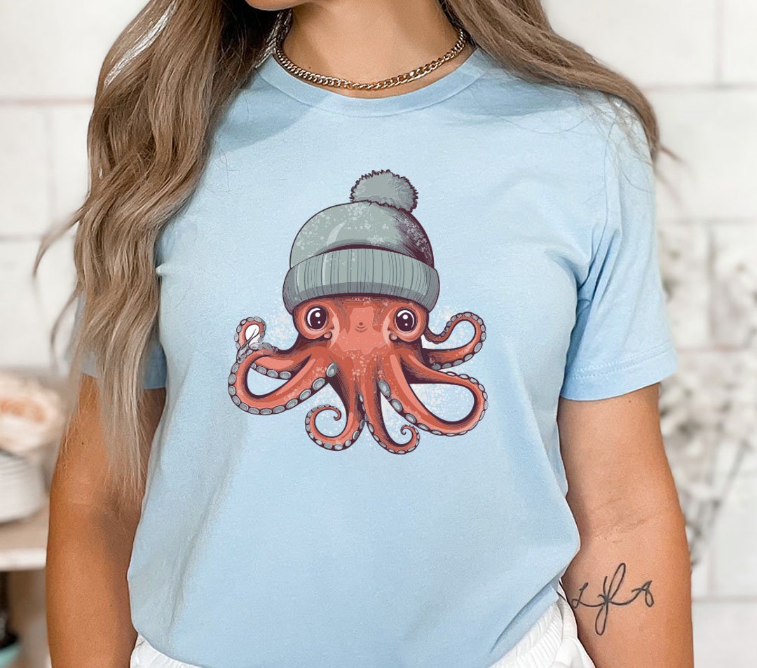 Cute Octopus Shirt Octopus Wearing A Beanie Shirt Octopus Art Octopus ...