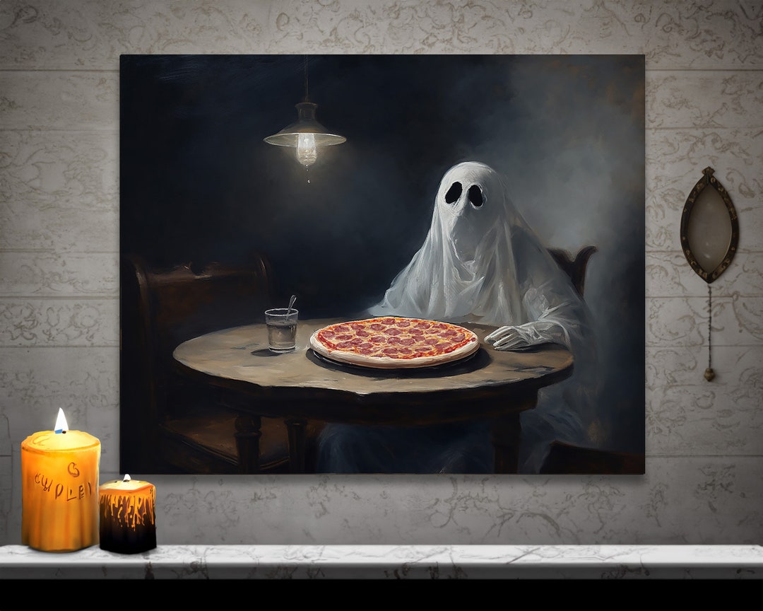 Ghost Eating Pizza Wall Art Halloween Decor Gothic Art Dark Academia ...