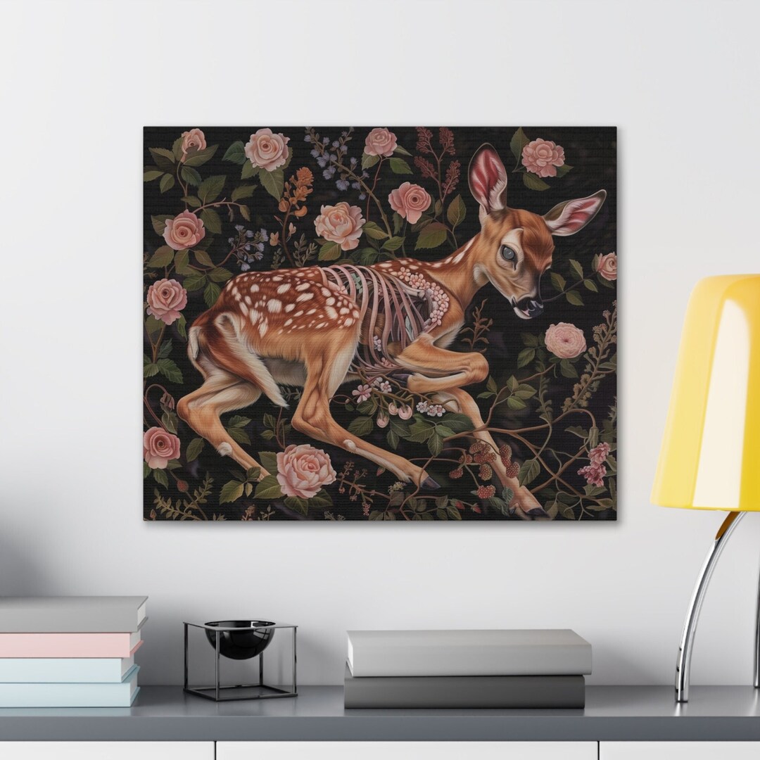 Zombie Fawn Canvas Art: Gothic Botanical Halloween Decor - Etsy