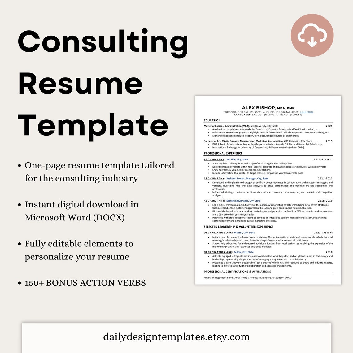 Consulting Resume Template - Professional & Editable Design [instant ...