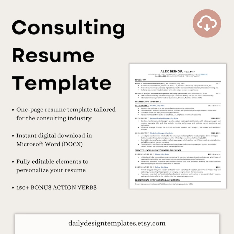Consulting Resume Template - Professional & Editable Design [instant ...
