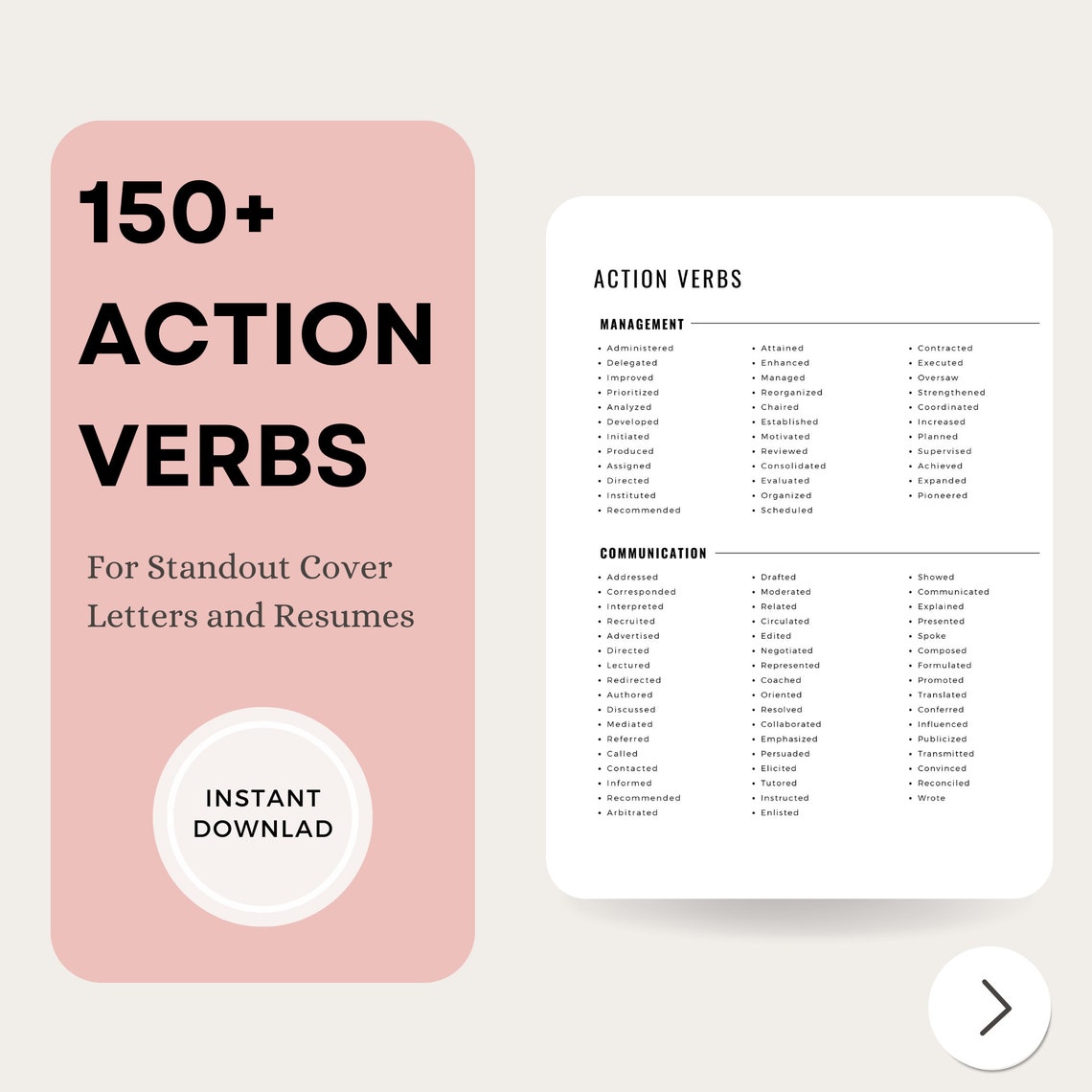 150 Power Action Verbs for Resumes & Cover Letters - Instant Download ...