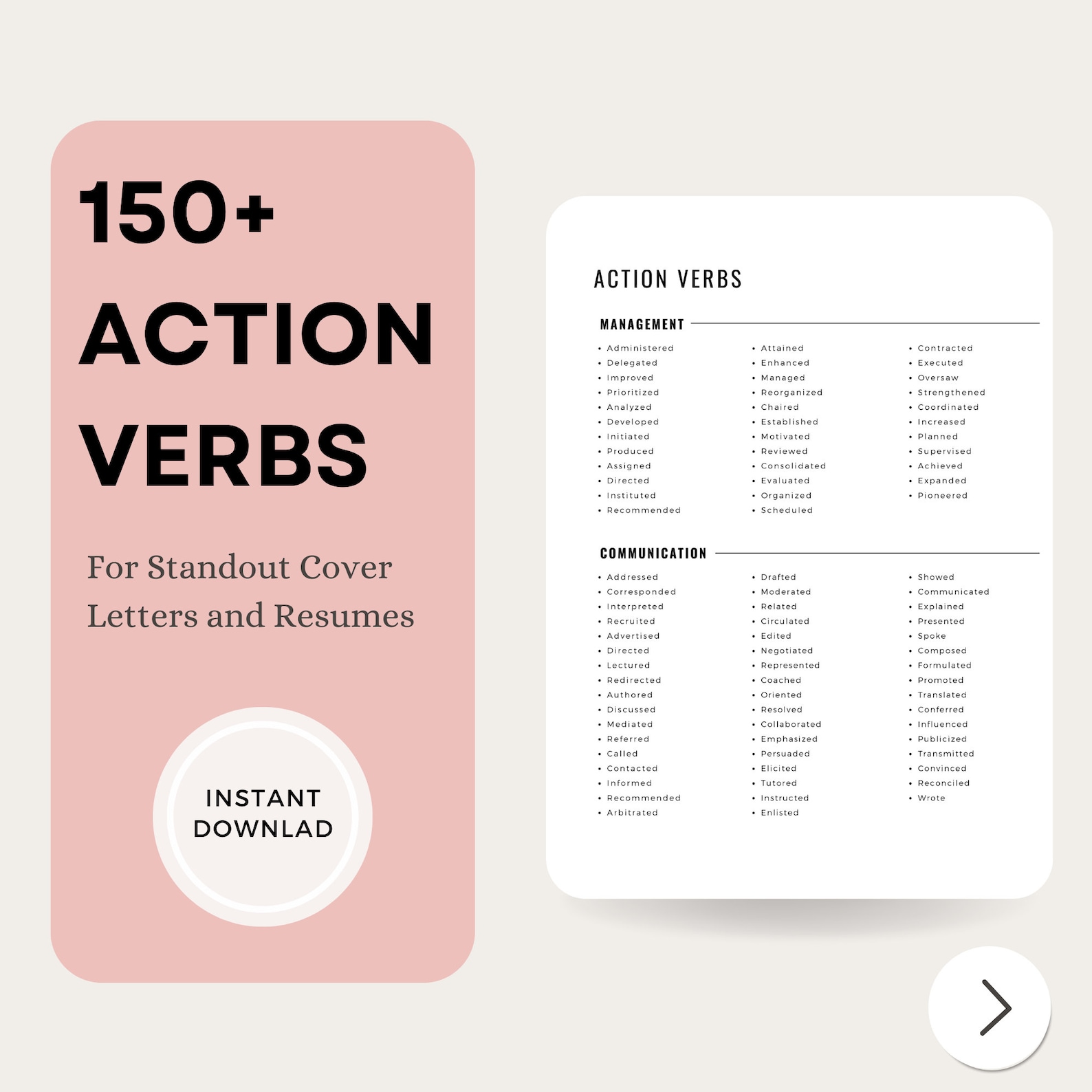 150 Power Action Verbs for Resumes & Cover Letters - Instant Download ...