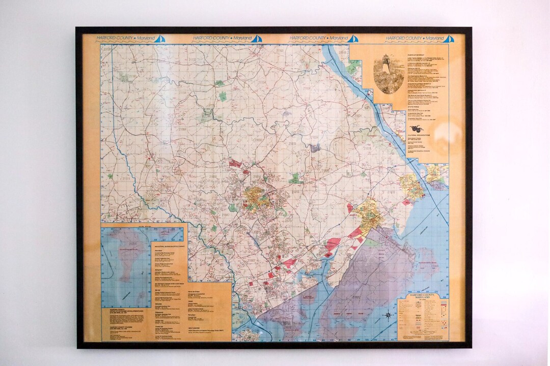 Framed Vintage Map of Harford County Maryland 1990's - Etsy