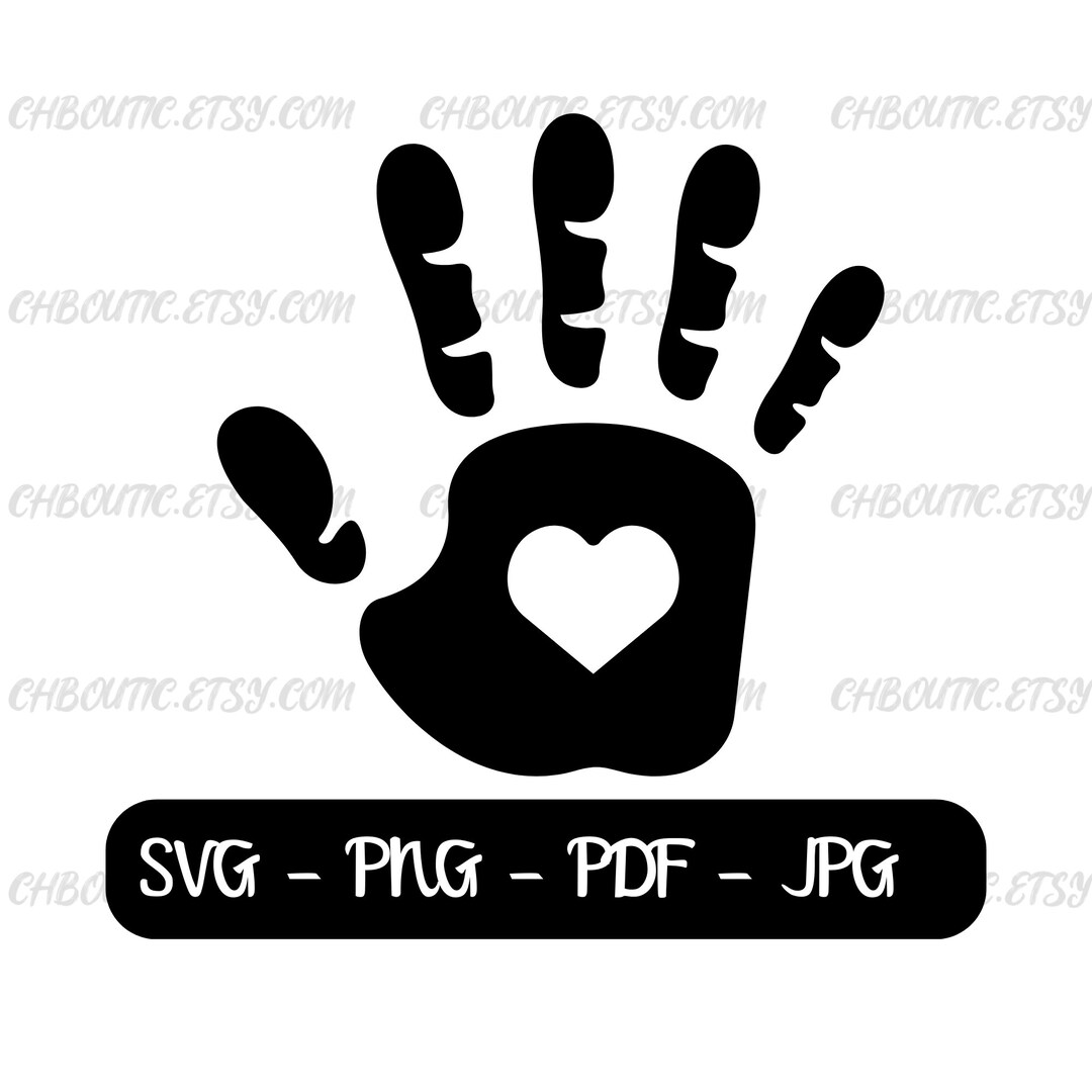 Hand Print With Heart Svg Monogram Svg Print My Heart - Etsy