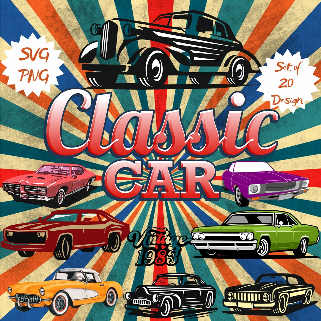 Vintage Classic Car Svg Bundle, 1983 Vintage Car Svg, Clipart, Vector ...