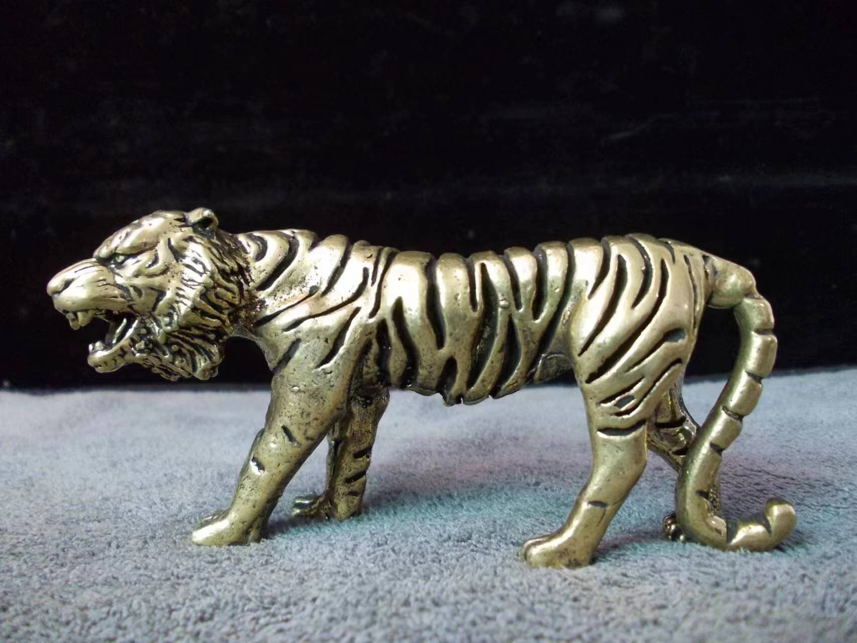 Copper Art Ferocious Brass Tiger Statue, Wild Anmimal Sculpture, Small ...