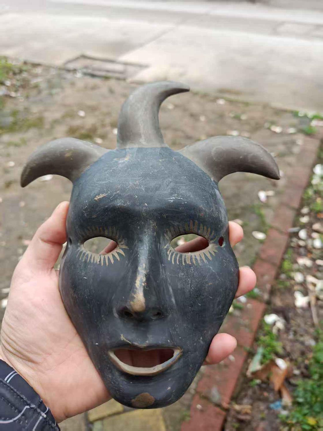 Vintage Japanese Oni Metal Mask, Wall Art Symbol of Protection and ...